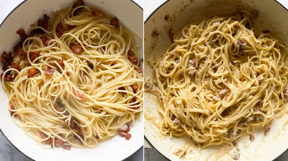 carbonara de pasta con tocino