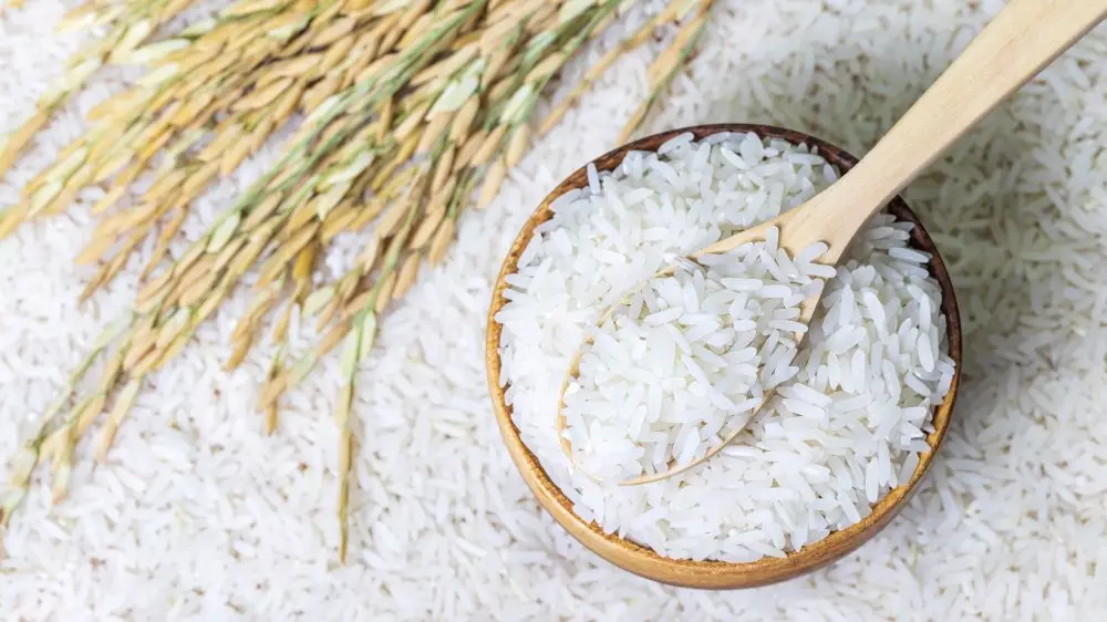 tazón de granos de arroz blanco