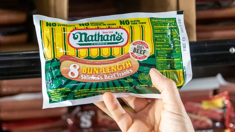 Pack of Nathan's Famous hot dogs