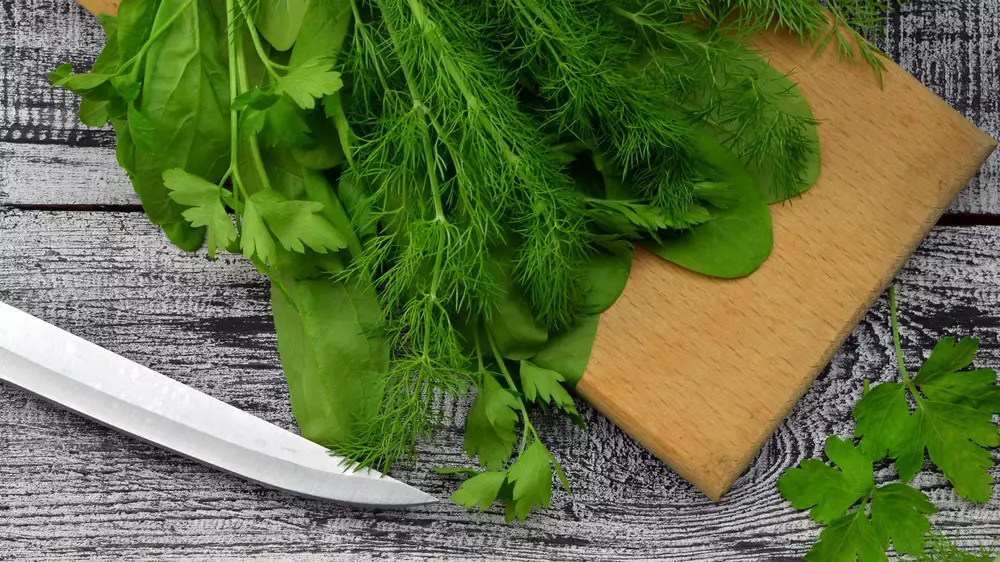 Herbs, Knife, Cutting Board