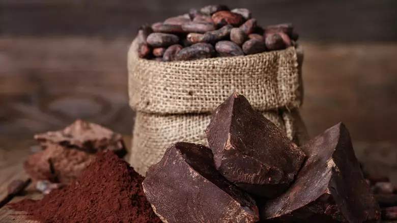 Какао-порошок, боби та шоколадні блоки