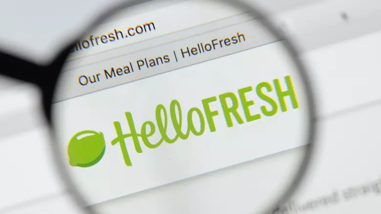 돋보기로 확대되는 컴퓨터의 HelloFresh 로고