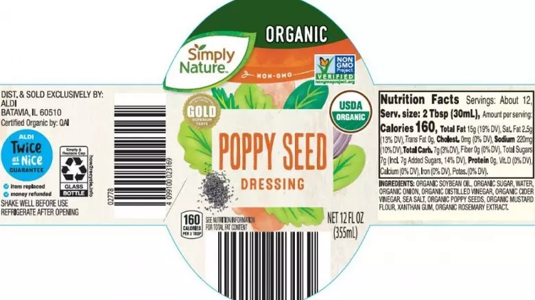 Drew's Organics salad dressing label