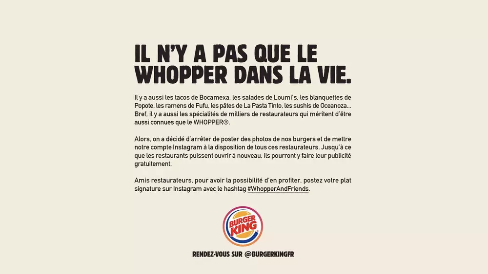 Posta kampanyaya Burger King France #WhopperAndFriends