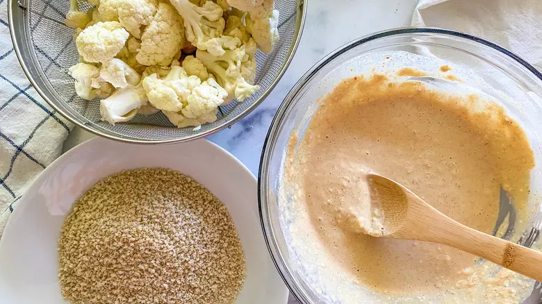 panko crumbs, cauliflower, batter