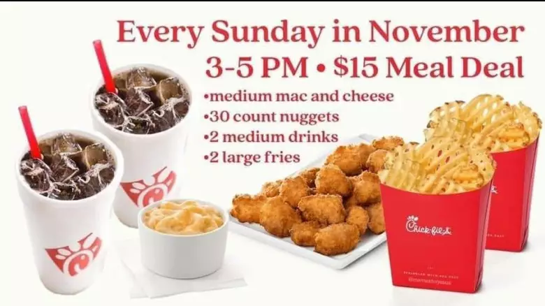 Falsa oferta de refeição de domingo Chick-fil-A