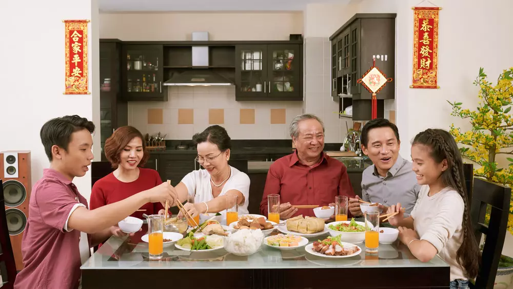 Family sharing Lunar New Year dinner