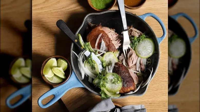 duck carnitas in skillet