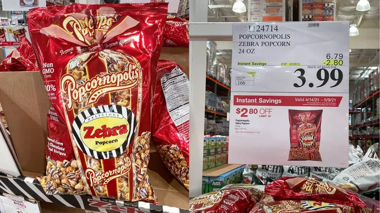 Costco تي Popcornopoolis زيبرا پاپ ڪارن جو ڳاڙهو ٿيلهو