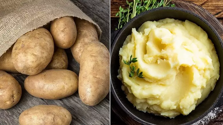 Patate rosse e una ciotola di purè di patate