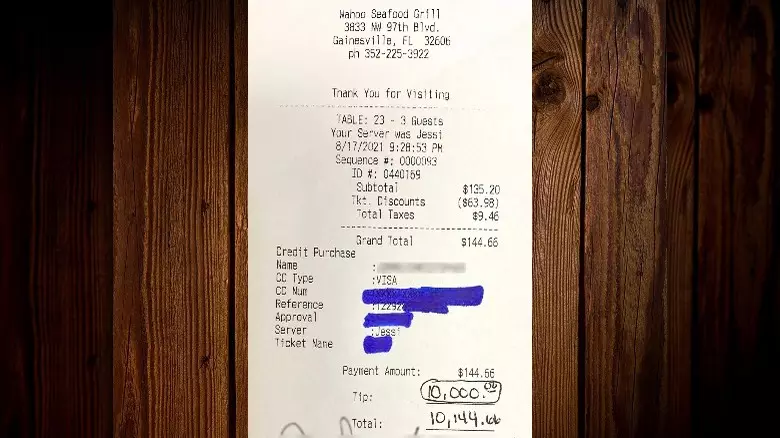 $10,000 tip on receipt