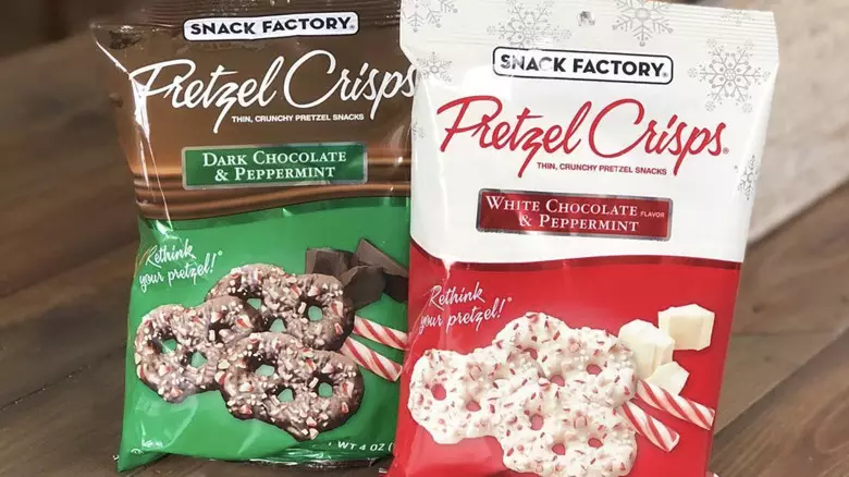 Snack Factory's White Chocolate & Peppermint & Dark Chocolate & Peppermint Bretzel Crisps