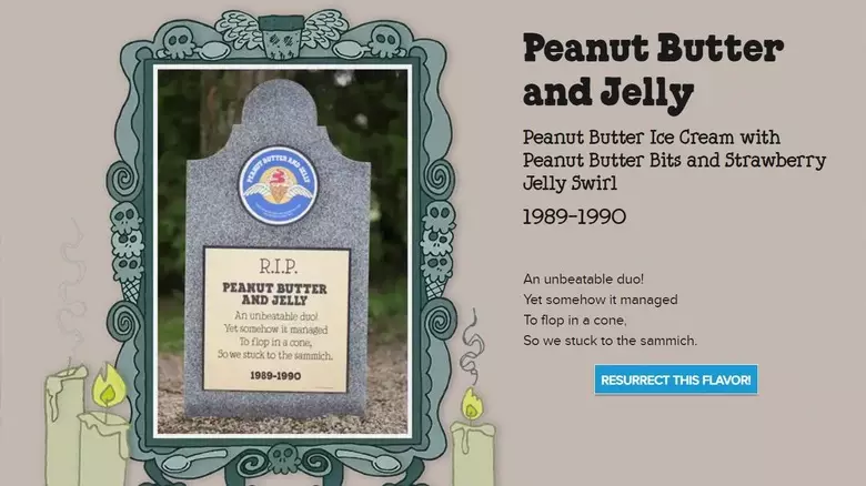 Ben thiab Jerry's Peanut Butter thiab Jelly ice cream gravestone