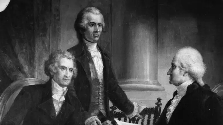 George Washington og Thomas Jefferson i svart-hvitt