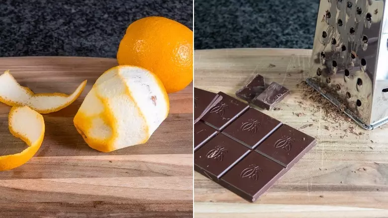 hacer cáscaras de naranja y chocolate rallado