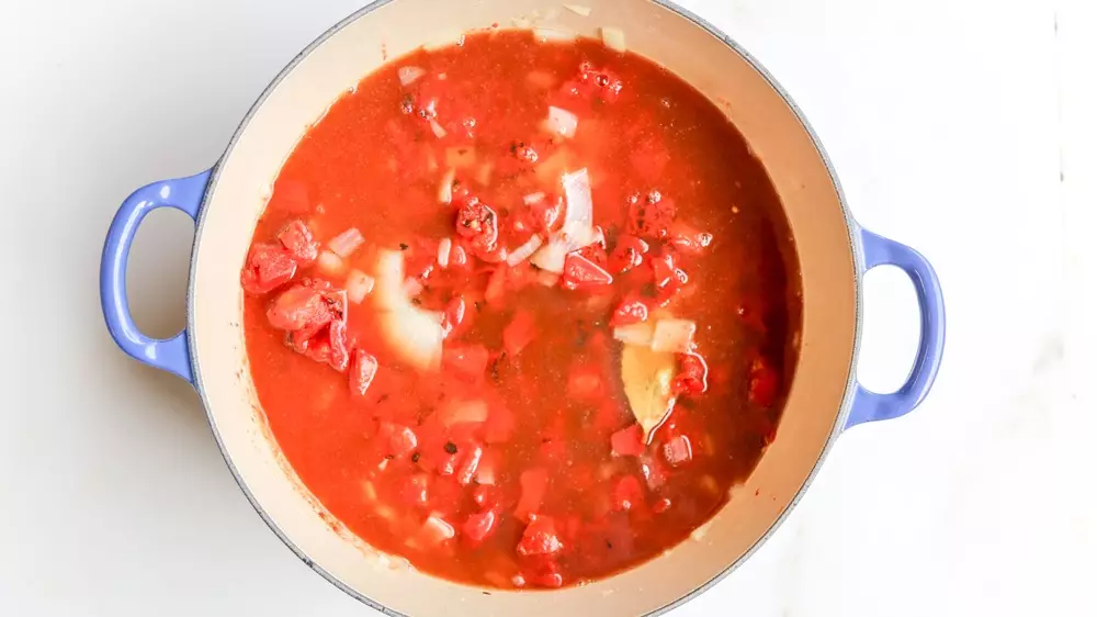 brodo vegetale al forno olandese con pomodori