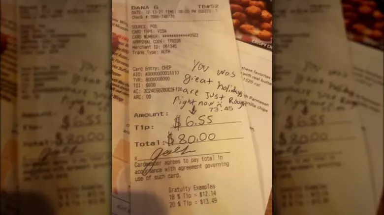 Bil restoran Applebee dengan tip yang rendah