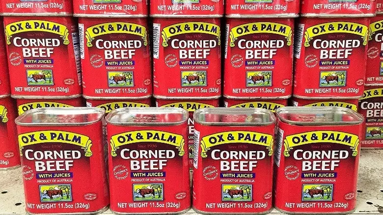 Dåser med okse- og palmecorned beef