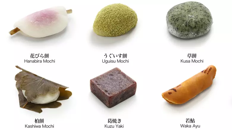 Tipos de mochi e outros wagashi