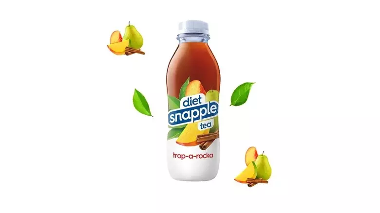 Diet Trop-A-Rocka Tea nwere foto apụl, pears, piich na osisi cinammon.