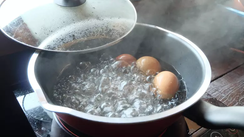 Oeufs bouillant dans l'eau