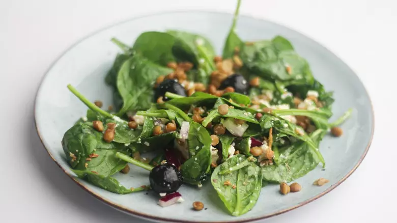 Linsen-Spinat-Salat auf Platte