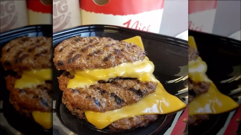 Zwee bunless Burger King Double Cheeseburgers