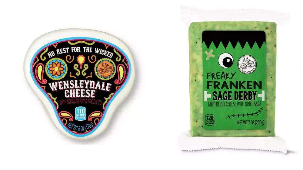 Pilihan Aldi Emporium Aneka Keju Halloween Ora Istirahat kanggo Wensleydale Wensleydale lan Freaky Franken Sage Derby