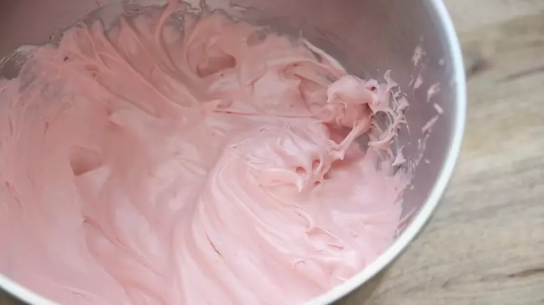 pink-tinted macaron batter