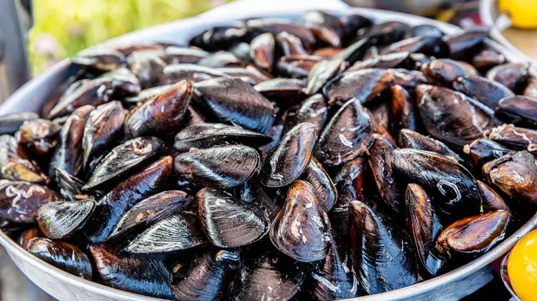 Mejillones en una sartén